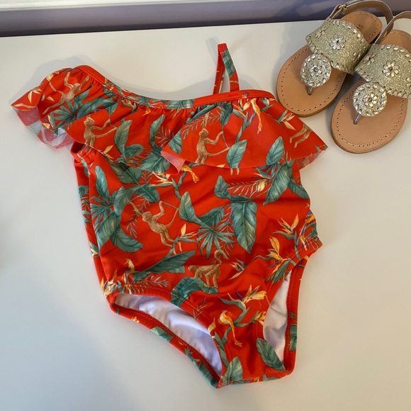 Janie And Jack Swim Janie Jack 2t Ruffled Jungle Themed One Piece